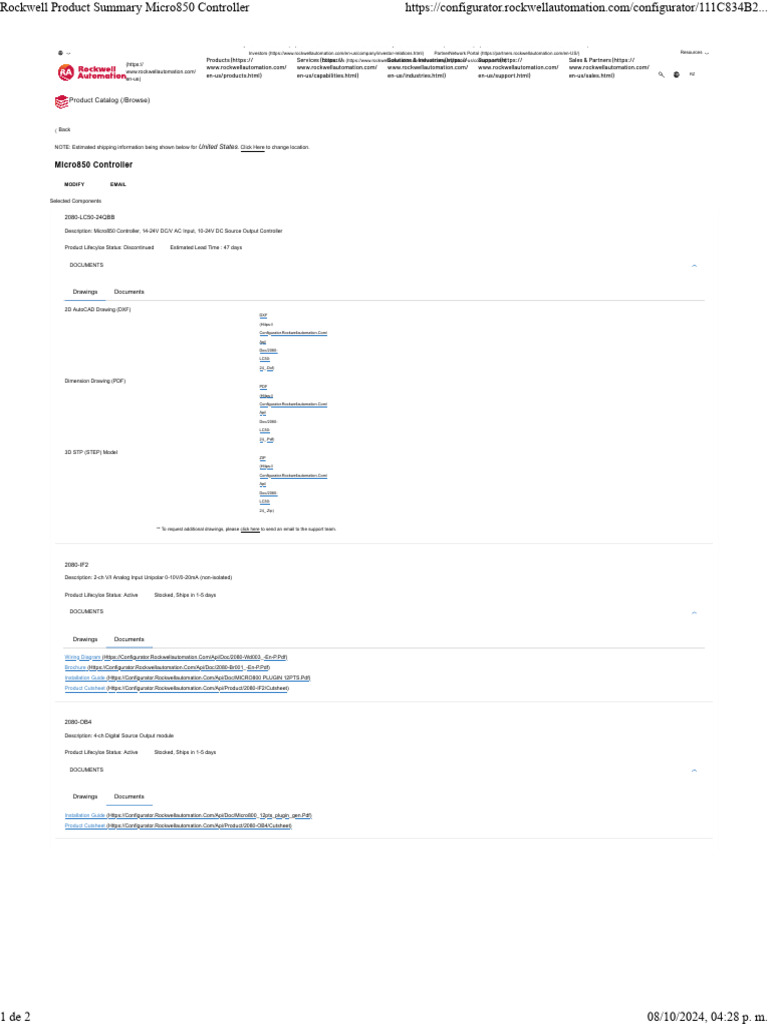 Rockwell Product Summary Micro850 Controller | PDF