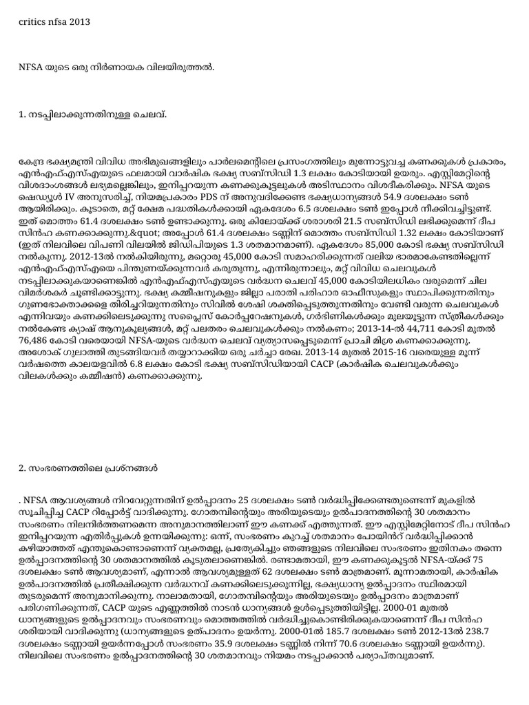 Critical Nfsa 2013 | PDF | Food Security | Wellness