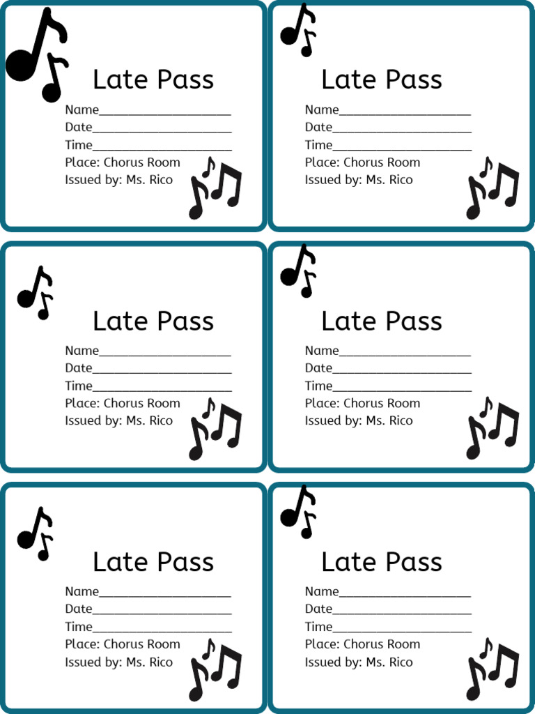 Music Class Late Pass | PDF