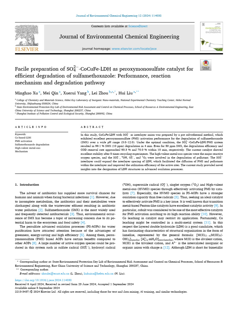 Journal of Environmental Chemical Engineering: Sciencedirect | PDF