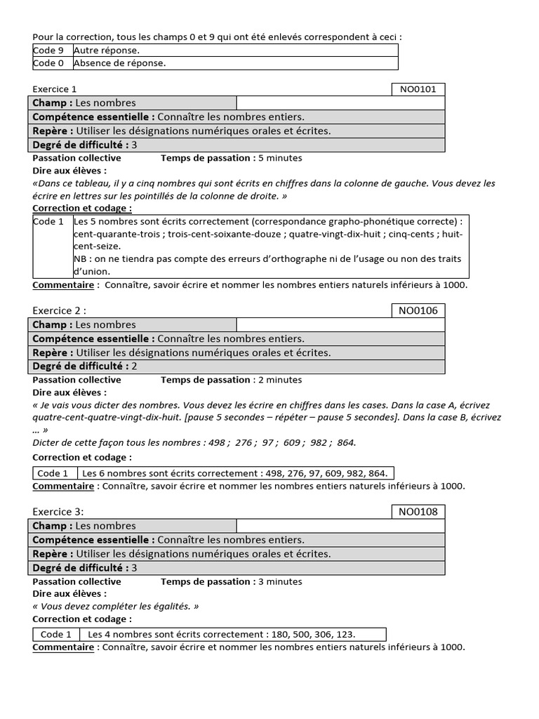 Consignes de Passation Et Correction C3a9valuations Ce2 | PDF