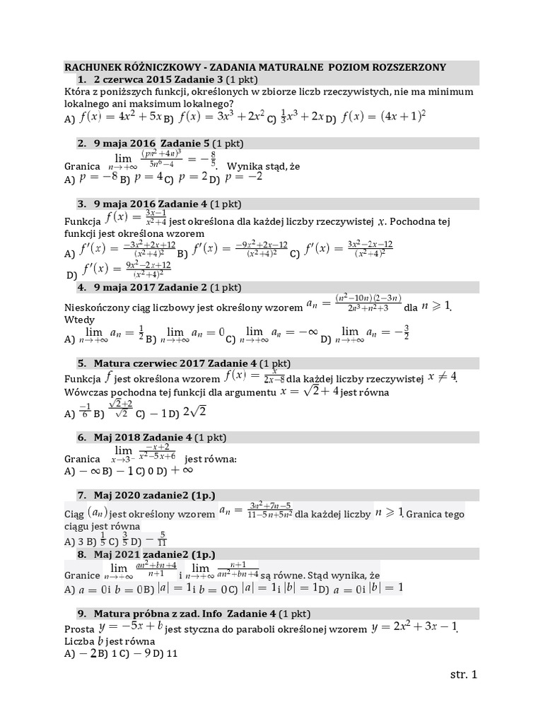 RACHUNEK RÓŻNICZKOWY Poziom Rozszerzony PDF | PDF