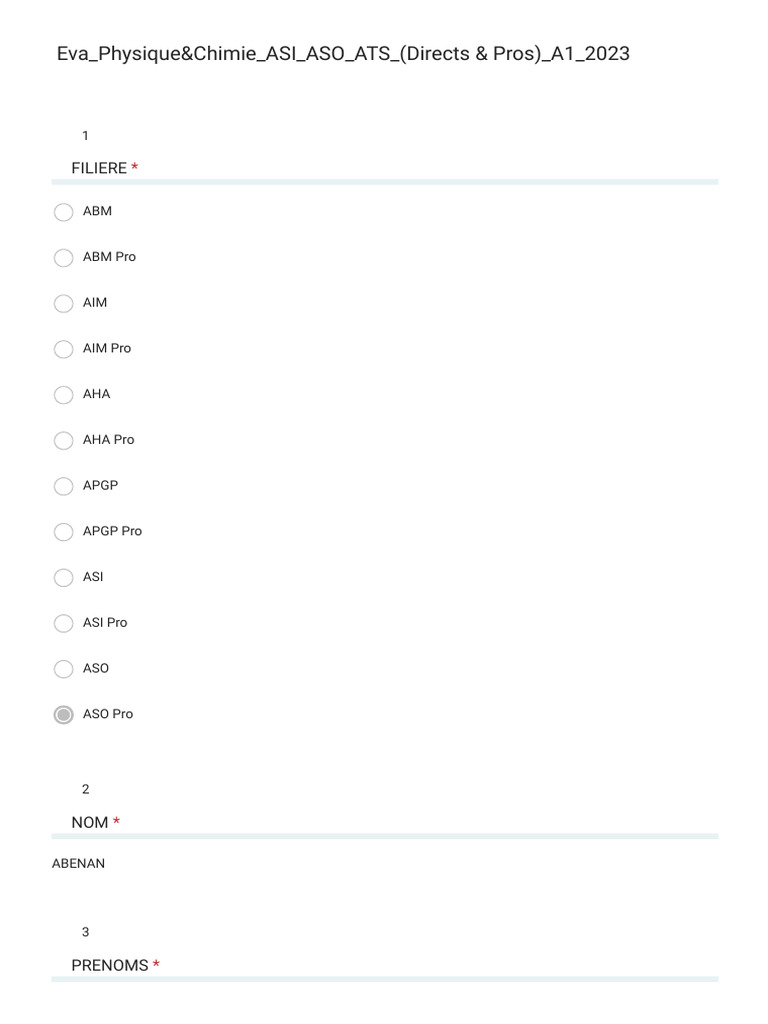 Eva Physique&Chimie ASI ASO ATS (Directs & Pros) A1 2023 | PDF