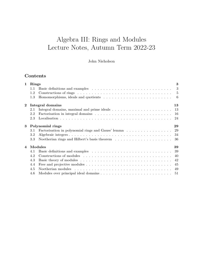 Algebra II Rings and Modules | PDF