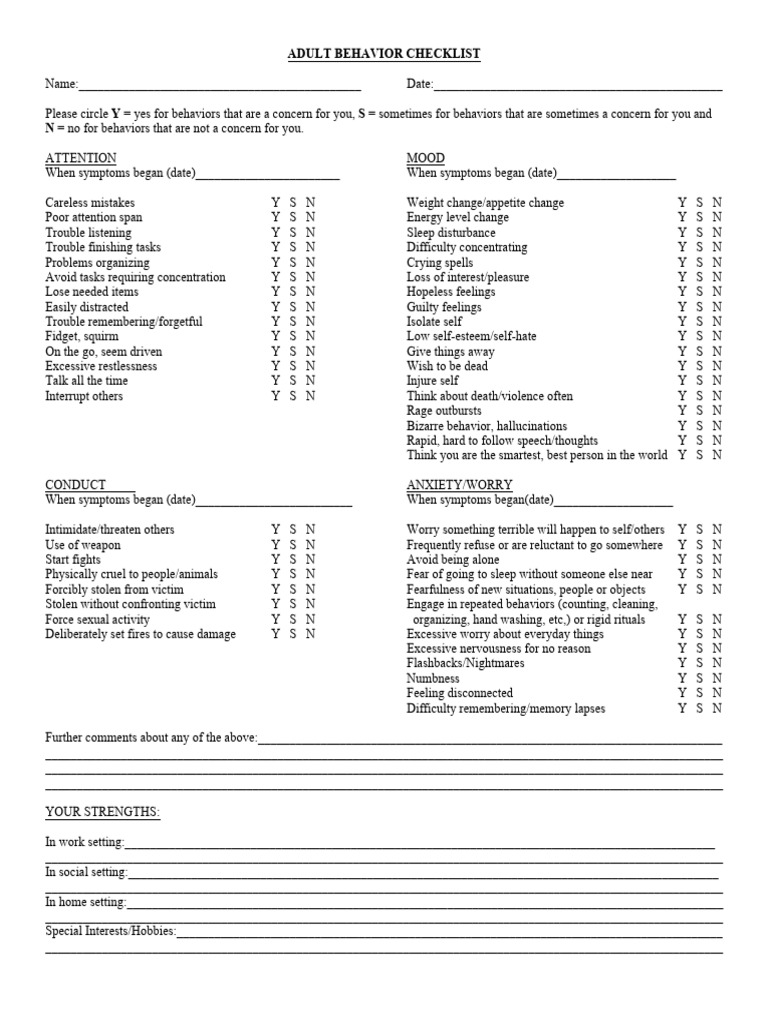 Adult Behavior Checklist | PDF