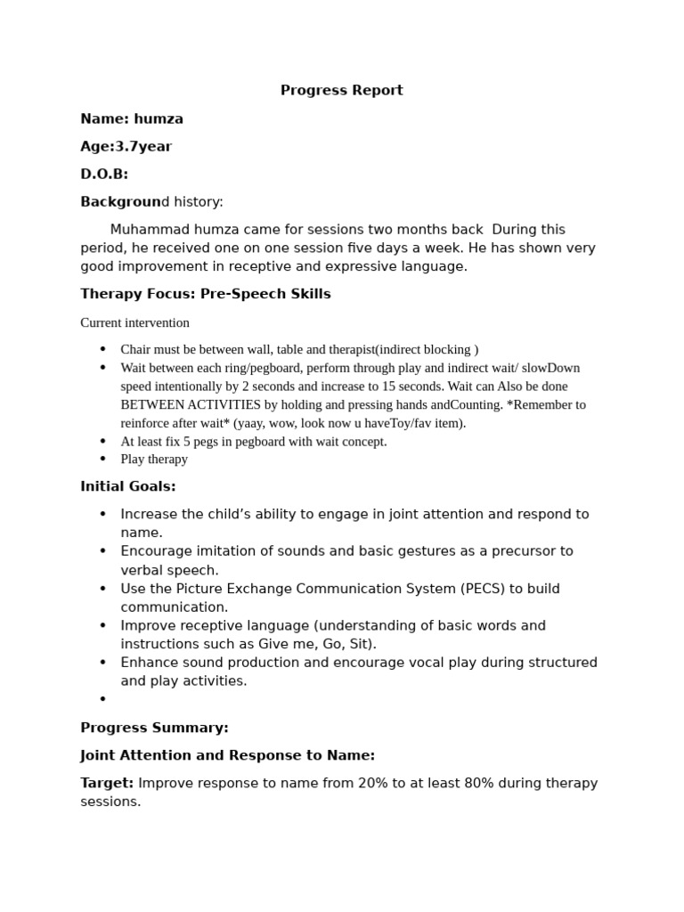 Humza Progress Report Final | PDF | Imitation | Psychology