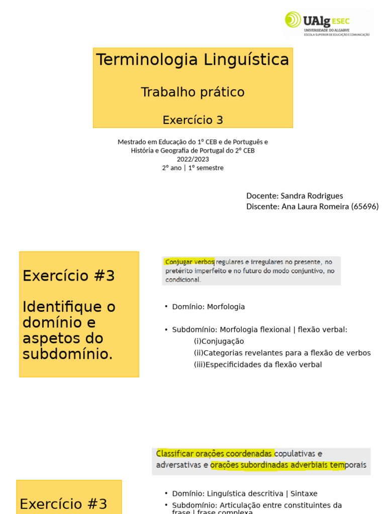 Terminologia Linguística Trab 3 | PDF