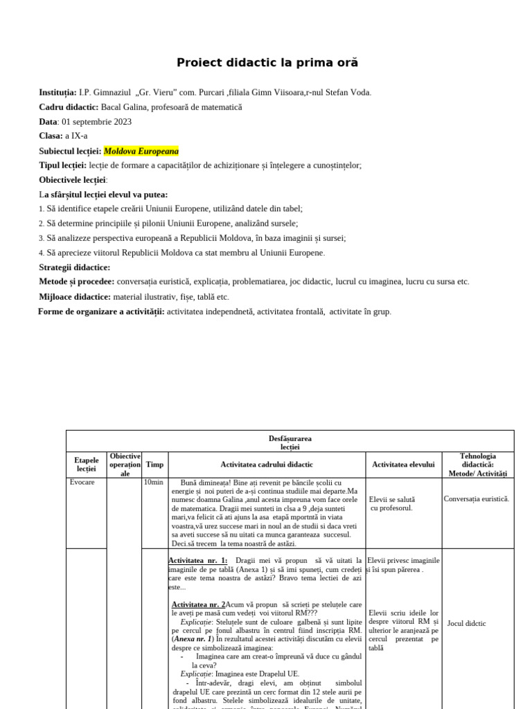 proiect didactic moldova europ (автовосстановление) | PDF