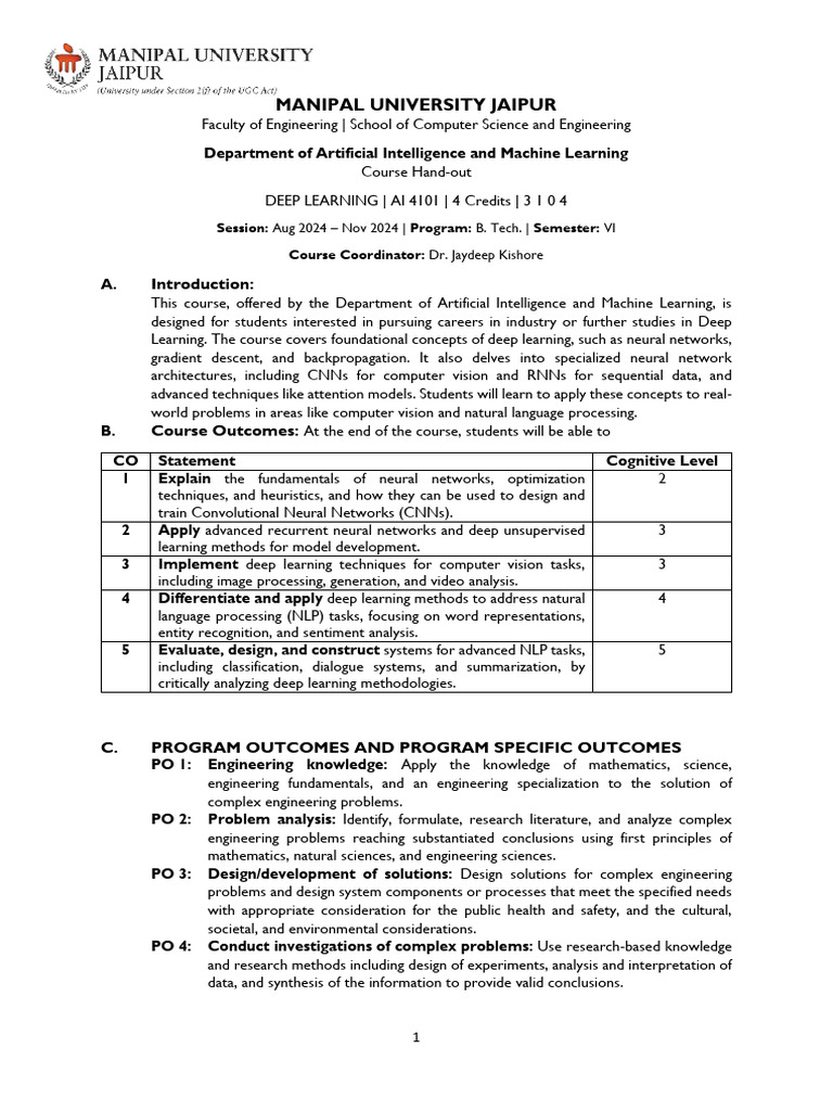 AI4101 Course Handout 2024 | PDF