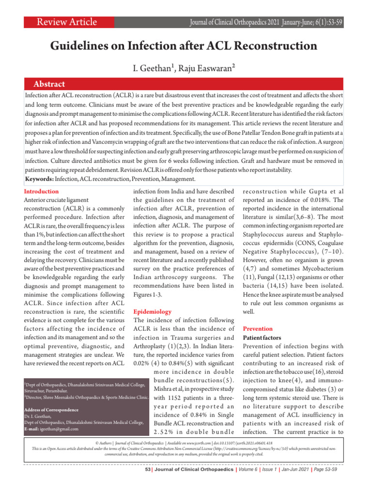 Guidelines On Infection After ACL Reconstruction | PDF | Diseases And Disorders | Science ...