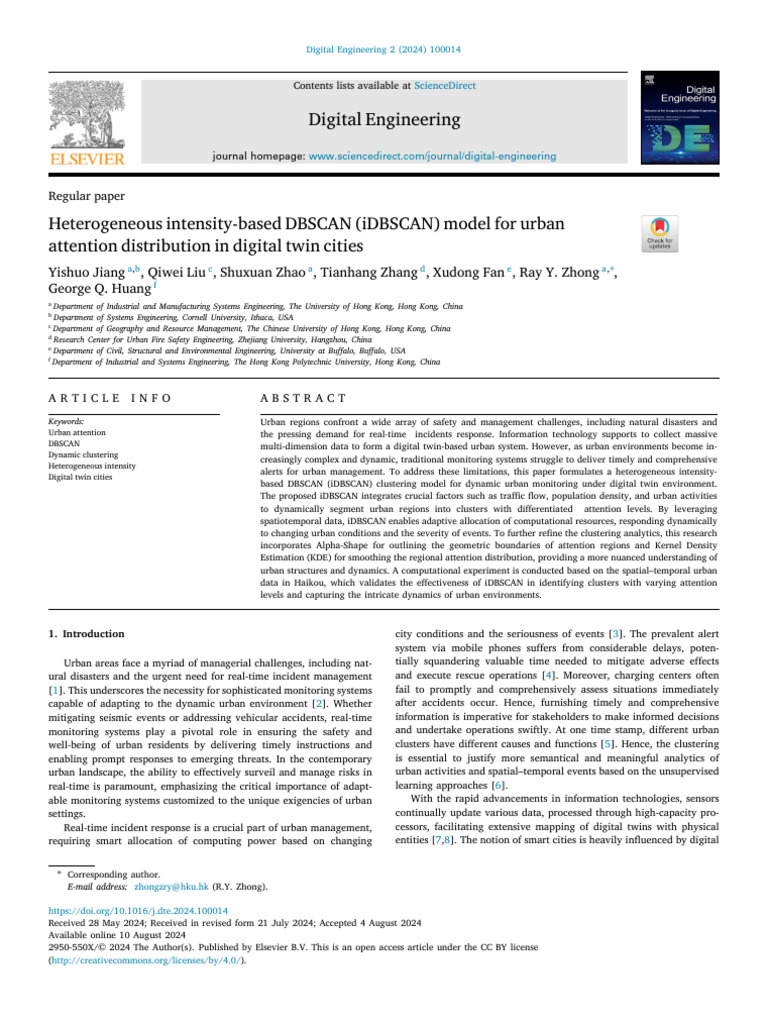 Heterogeneous Intensity Based DBSCAN IDBSCAN Model For Urb 2024 Digital en | PDF