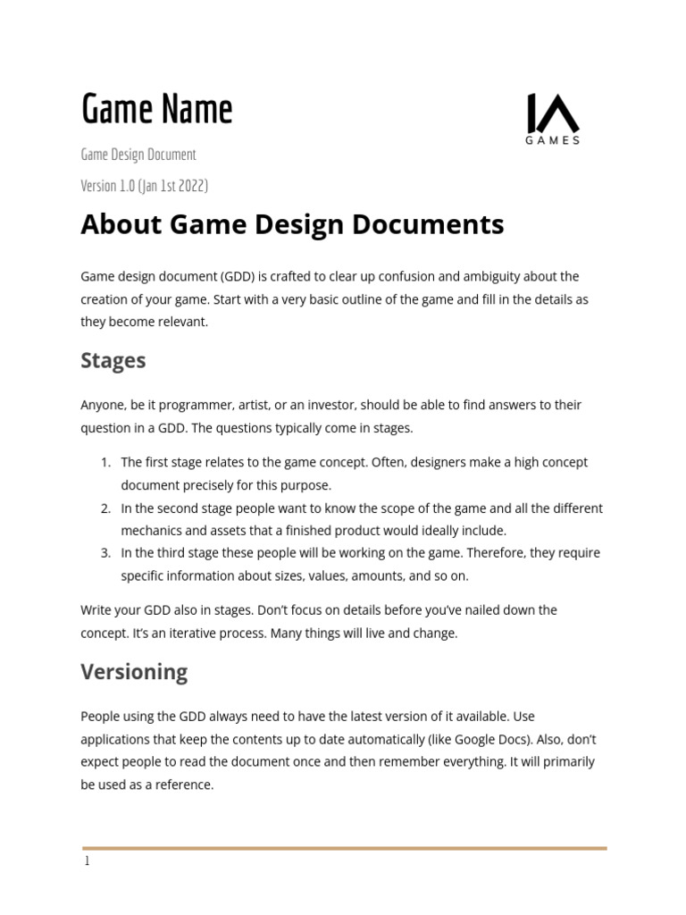 IA GDD Template | PDF