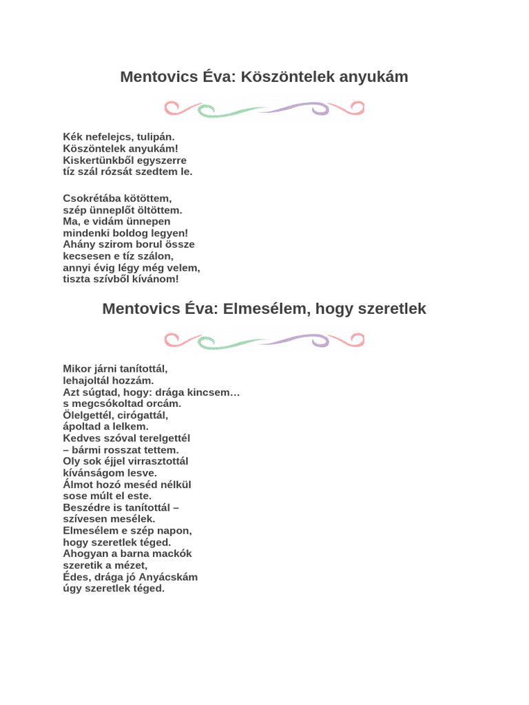 Anyák Napi Versek | PDF