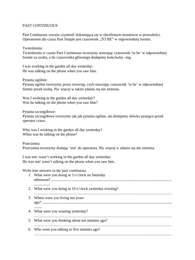 Past Continuous | PDF