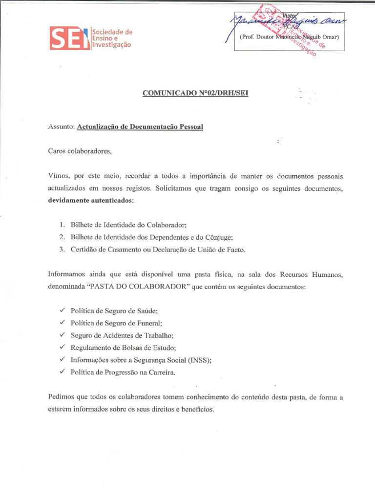 Comunicado - Lembrete (RH) | PDF