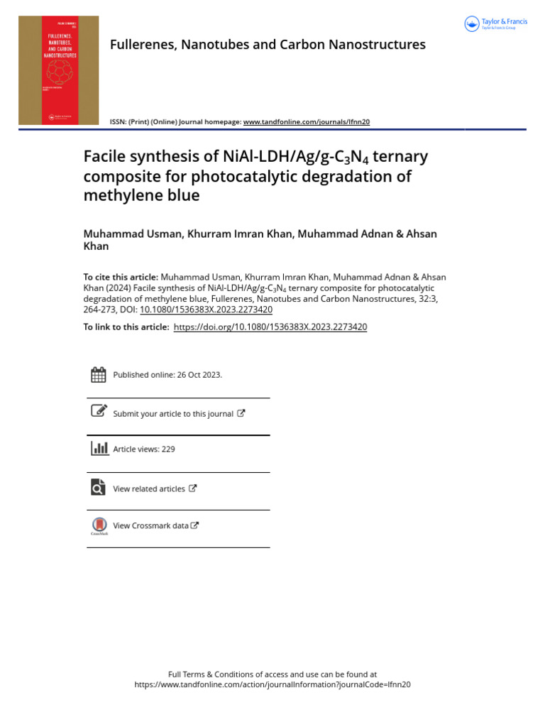Facile Synthesis of NiAl-LDH Ag g-C3N4 Ternary Composite For Photocatalytic Degradation of ...