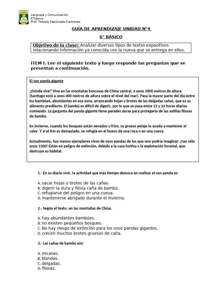 Guía de Aprendizaje Unidad N°4 6° Básico | PDF Guía de Aprendizaje Unidad N°4 6° Básico | PDF