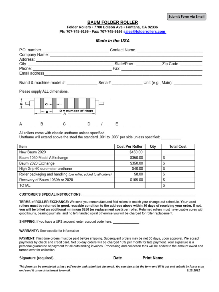 Baum Folder Roller Order Form 2022 Final | PDF