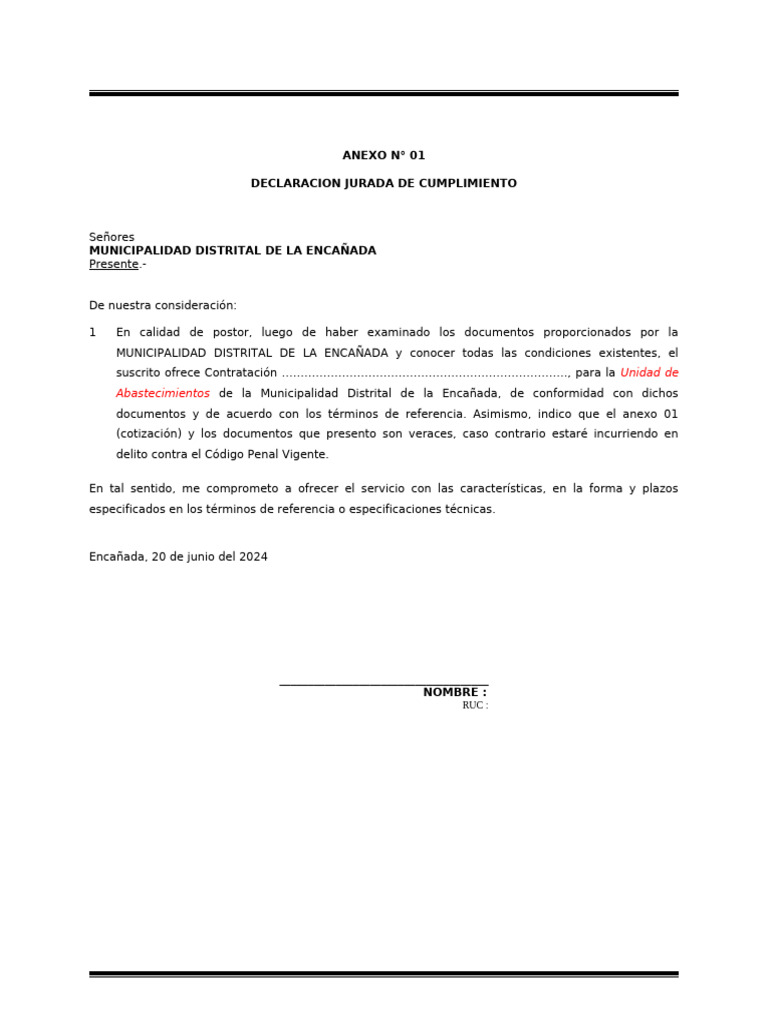 1.1. Formatos de Anexos - Modelo | PDF