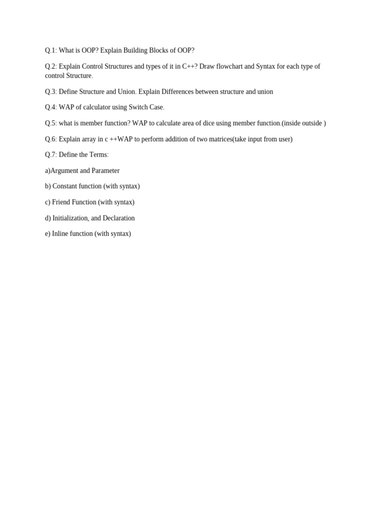 Question Bank of CA-1 Oop | PDF