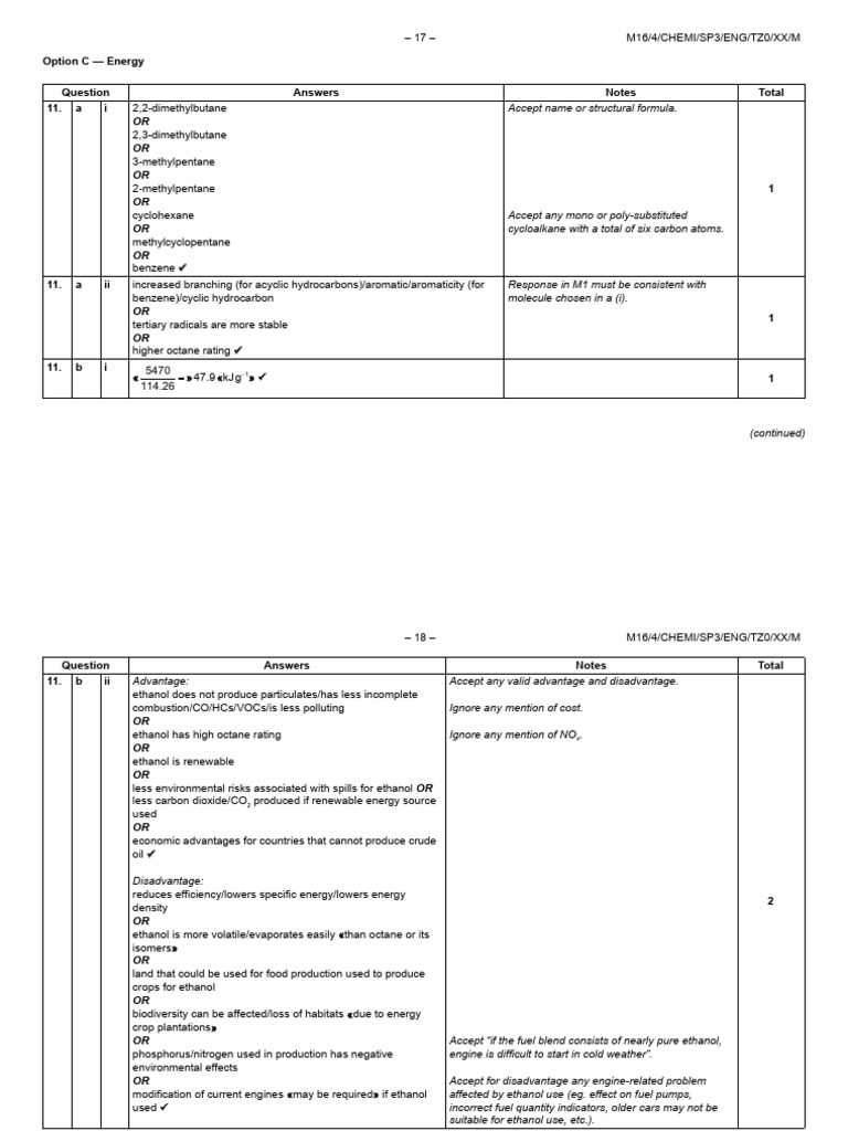 2016M-Chemistry - Paper - 3 - SL - Markscheme - Option C | PDF