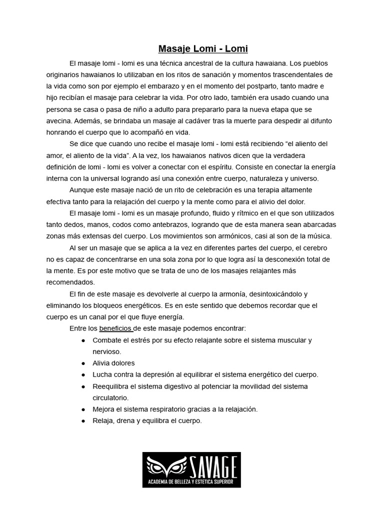 Masaje lomi lomi | PDF