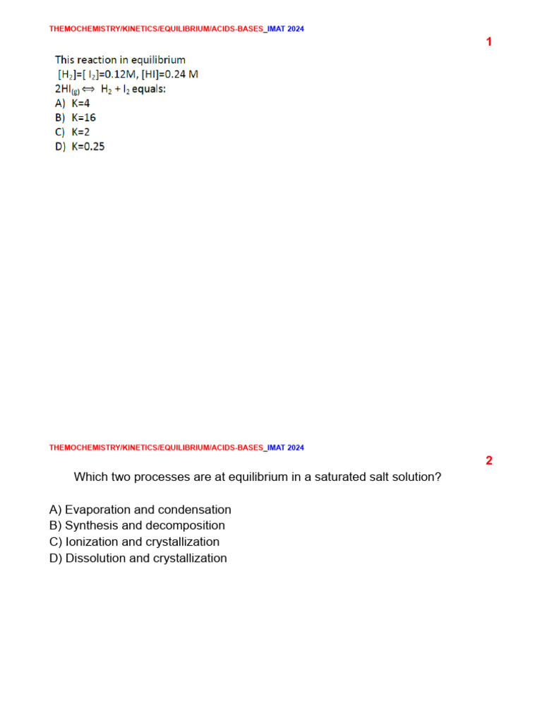 13-Equilibrium (Questions) - Imat 2024 | PDF