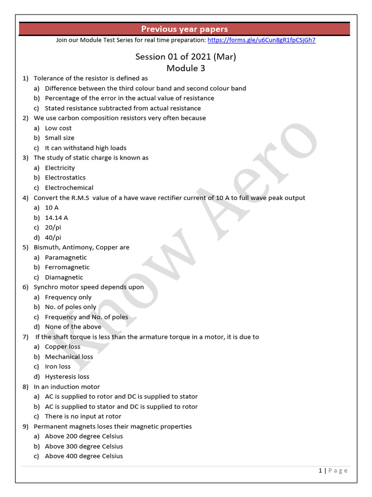 Session 01 of 2021 (Mar) : Previous Year Papers | PDF