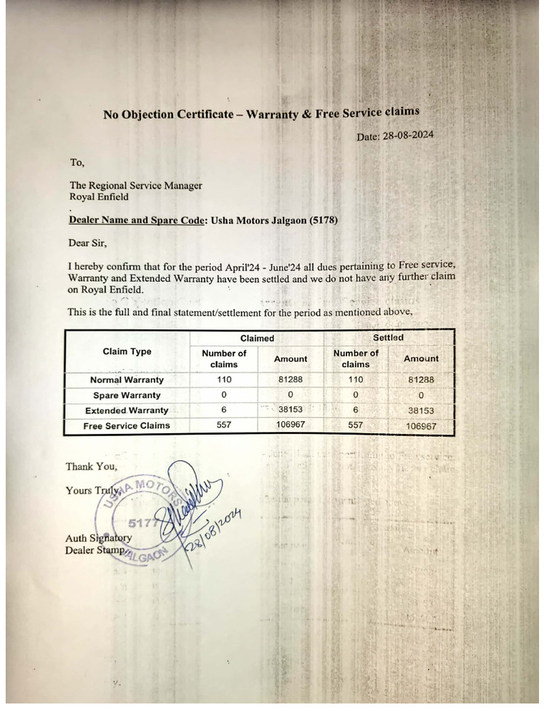 Warranty FSC NoC for Q1 2024 | PDF Warranty FSC NoC for Q1 2024 | PDF