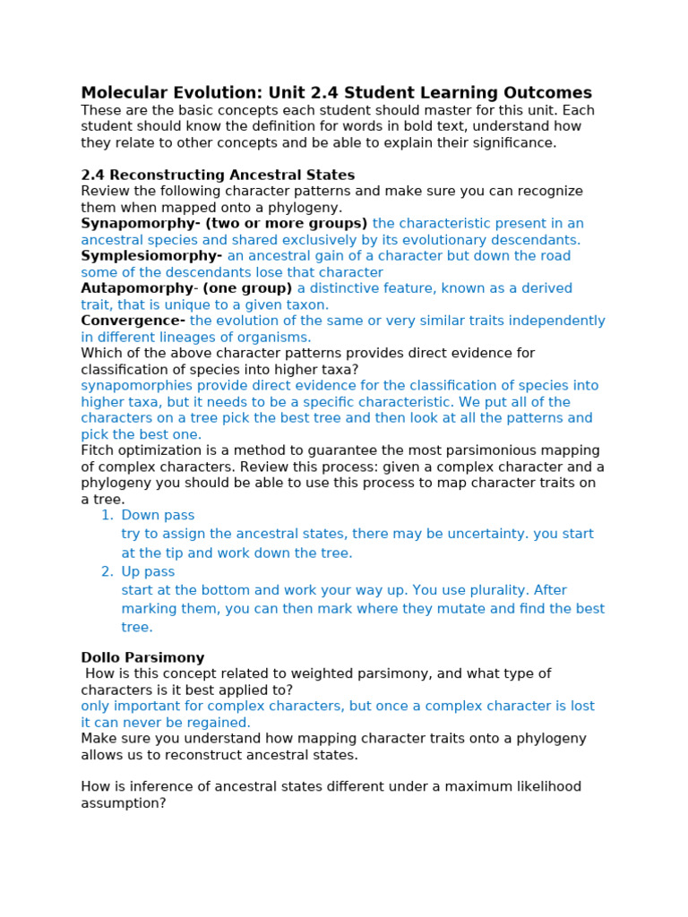 Unit 2.4 SLO molecular evolution | PDF