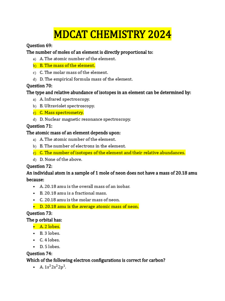 Mdcat Chemistry 2024 | PDF