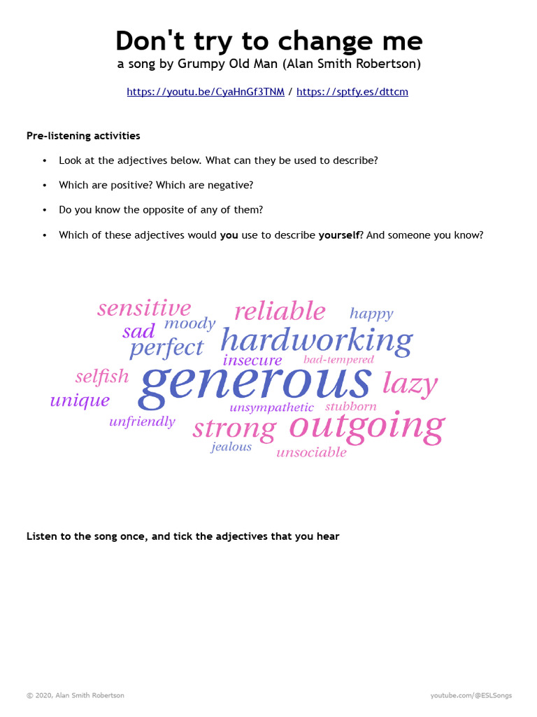 Dont Try To Change Me Worksheet | PDF