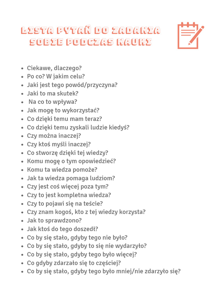 Lista Pytan Do Zadania Podczas Nauki | PDF
