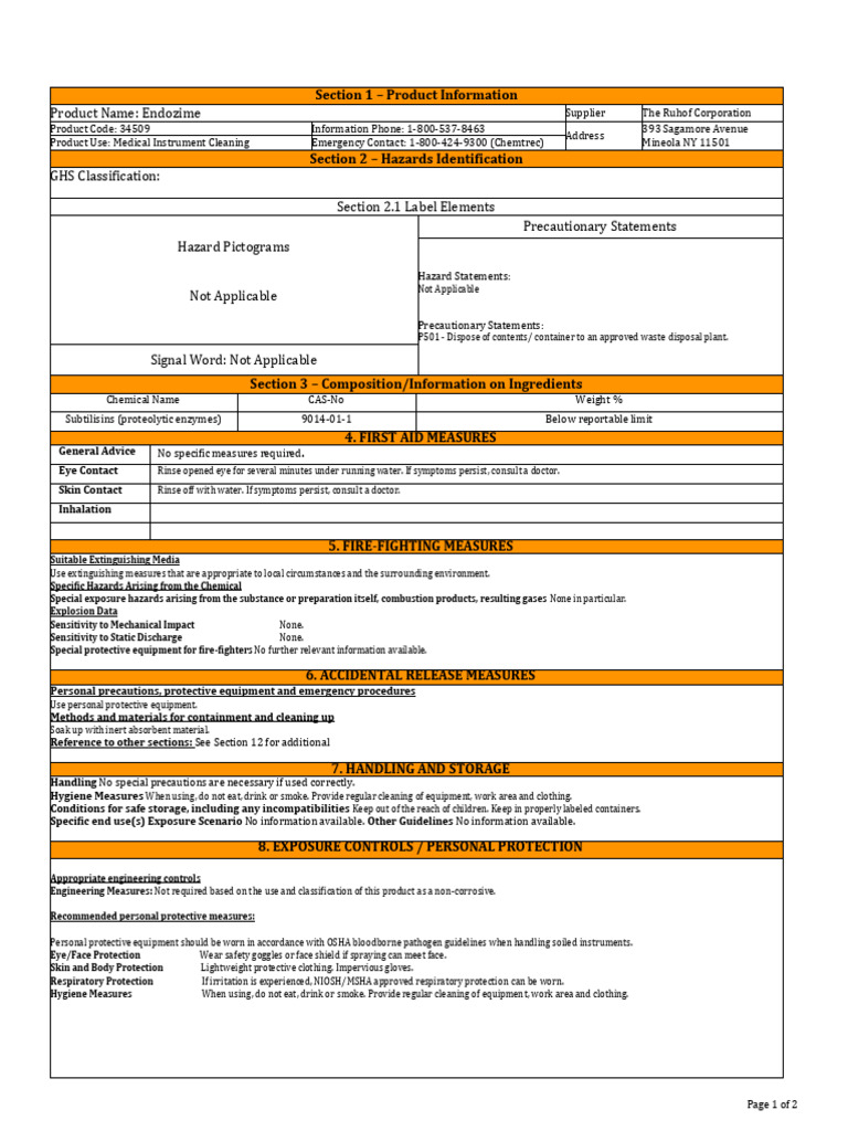 Endozime SDS 34509 Rev02 | PDF