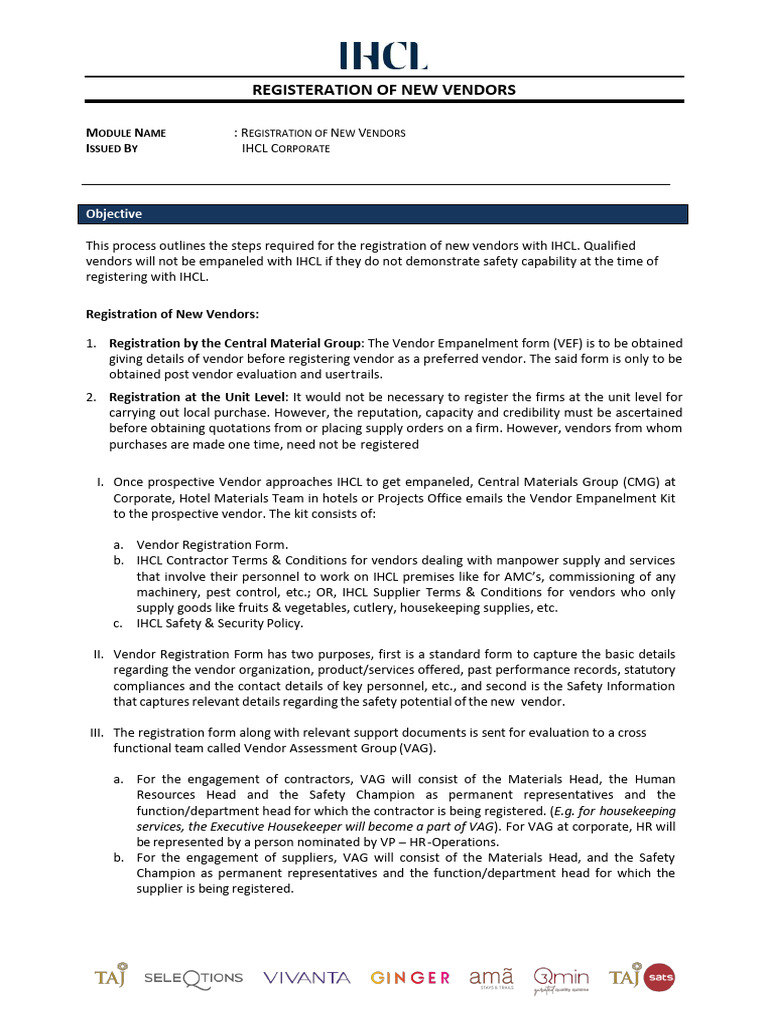 IHCL Vendor Registration Process | PDF | Business | Finance & Money ...