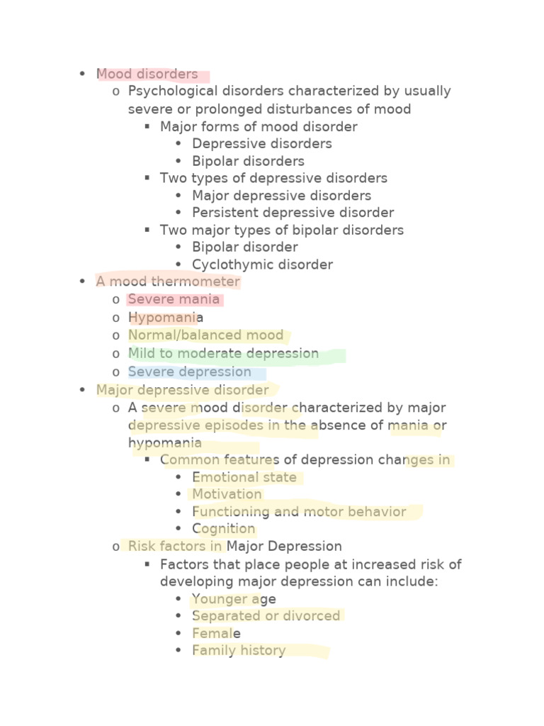 chapter 7 mood disorders | PDF