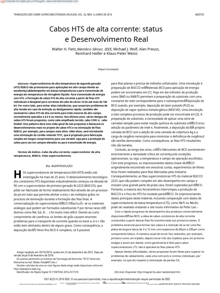 High-Current HTS Cables Status and Actual Development - En.pt | PDF