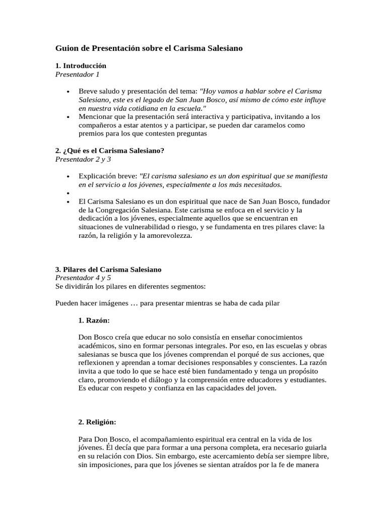 Momento Formativo Carisma Salesiano | PDF | Amor | Carisma