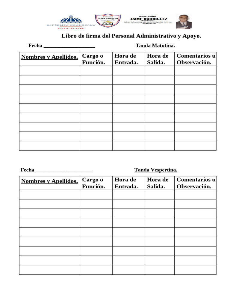 Hoja Libro de Firma Del Personal Administrativo y Apoyo | PDF
