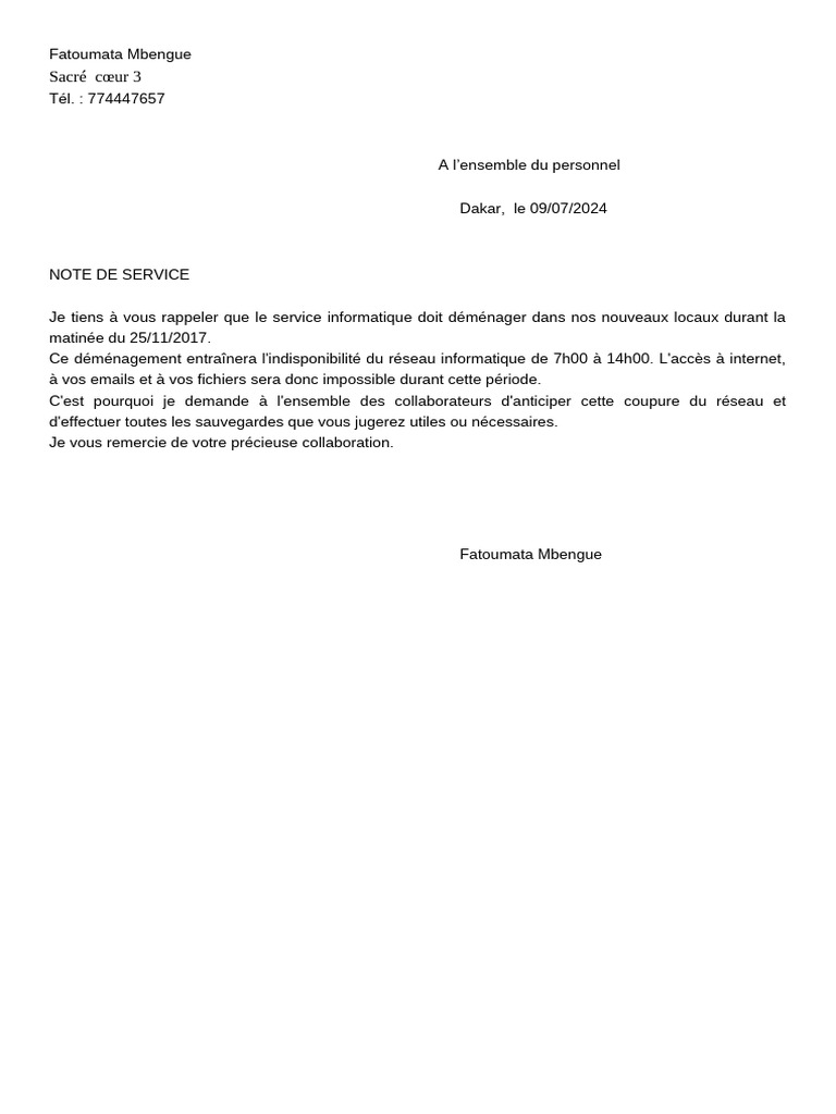 Note de Service | PDF