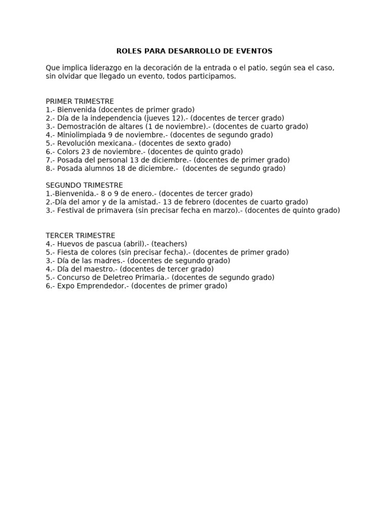 ROLES PARA EVENTOS | PDF