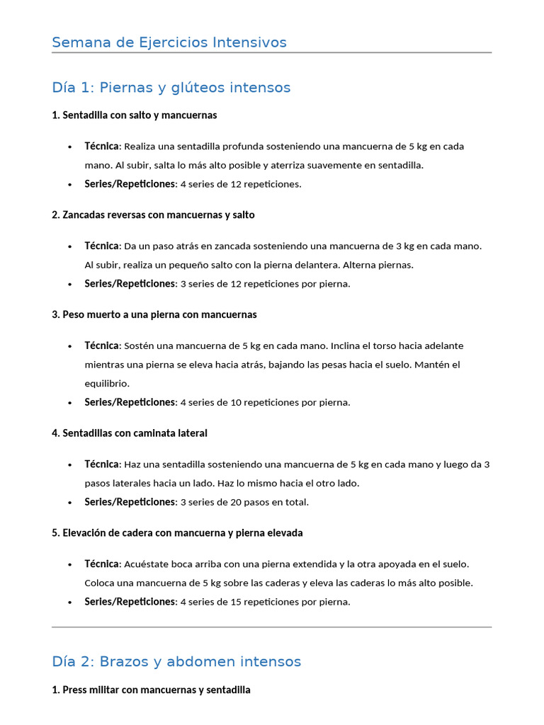 Rutina Semanal Workout Intensivo 3 | PDF