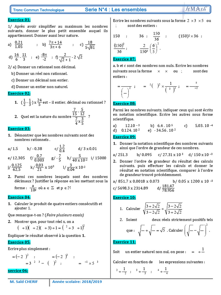 Les Ensembles de Nombres N Z Q D Et R Exercices Non Corriges 6 | PDF