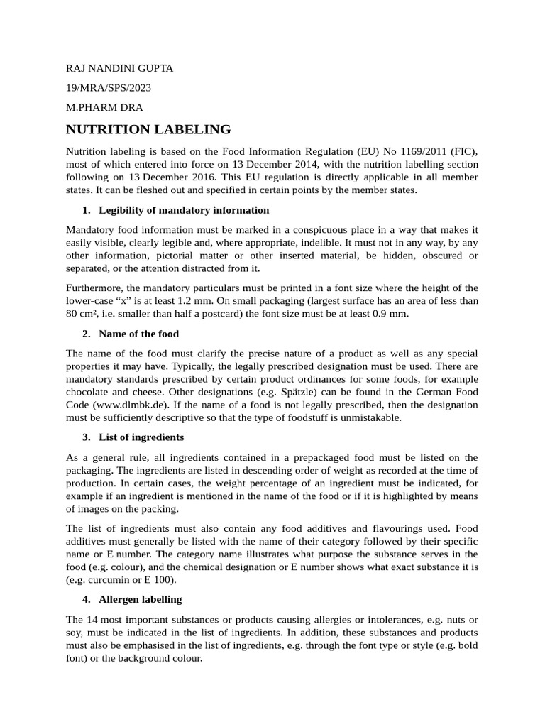 EU Nutrition Labeling Guidelines | PDF | Fat | Nutrition Facts Label
