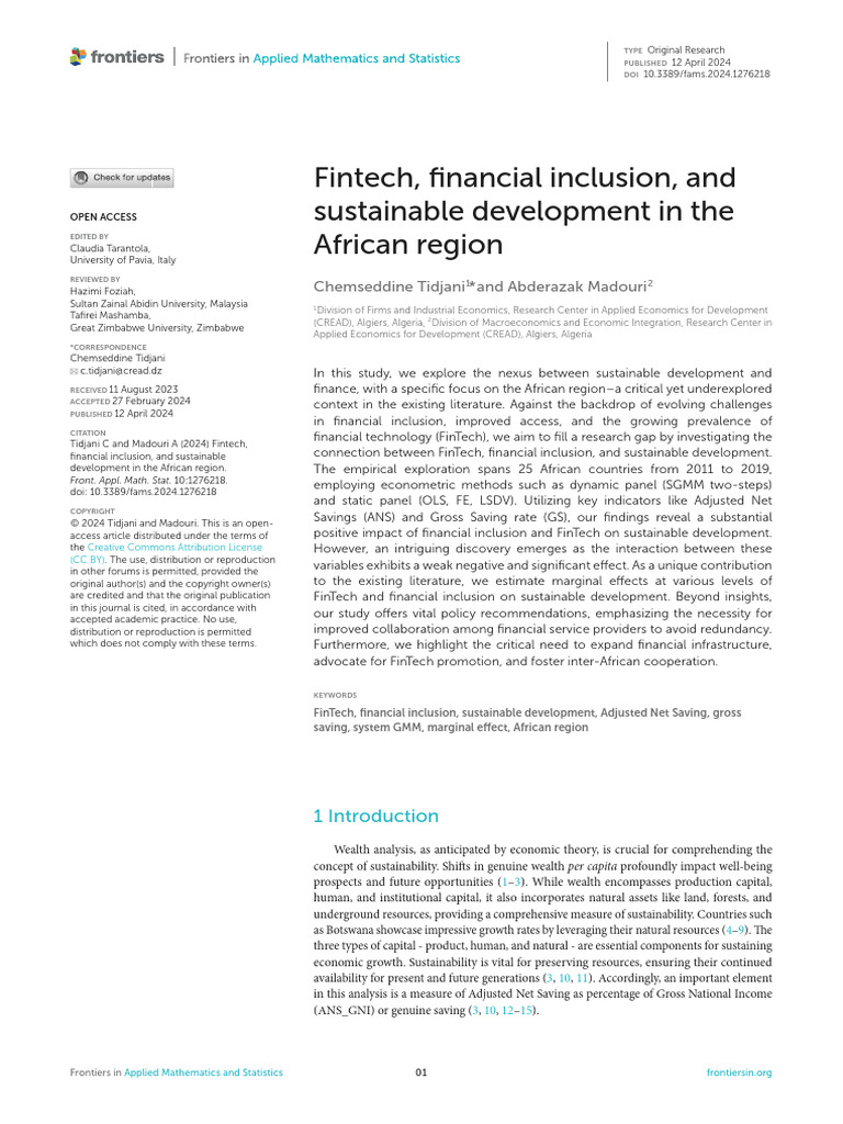 Fintech Financial Inclusion and Sustainable Develo | PDF