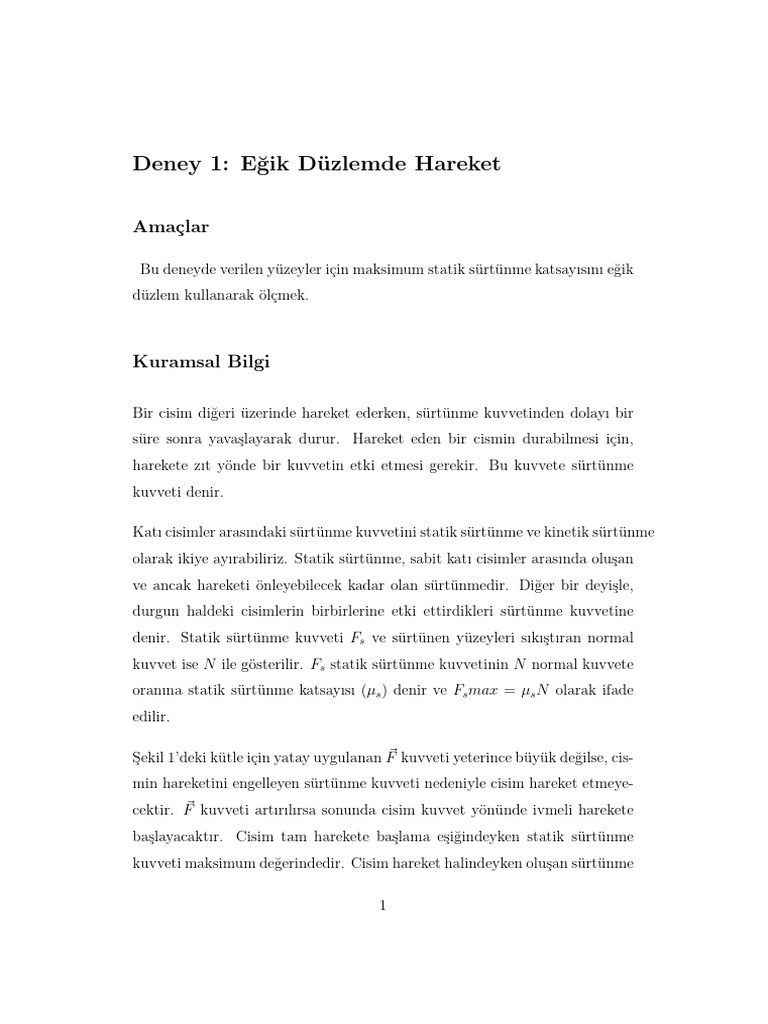 Deney 1 Egik Duzlemde Hareket 13092022 | PDF