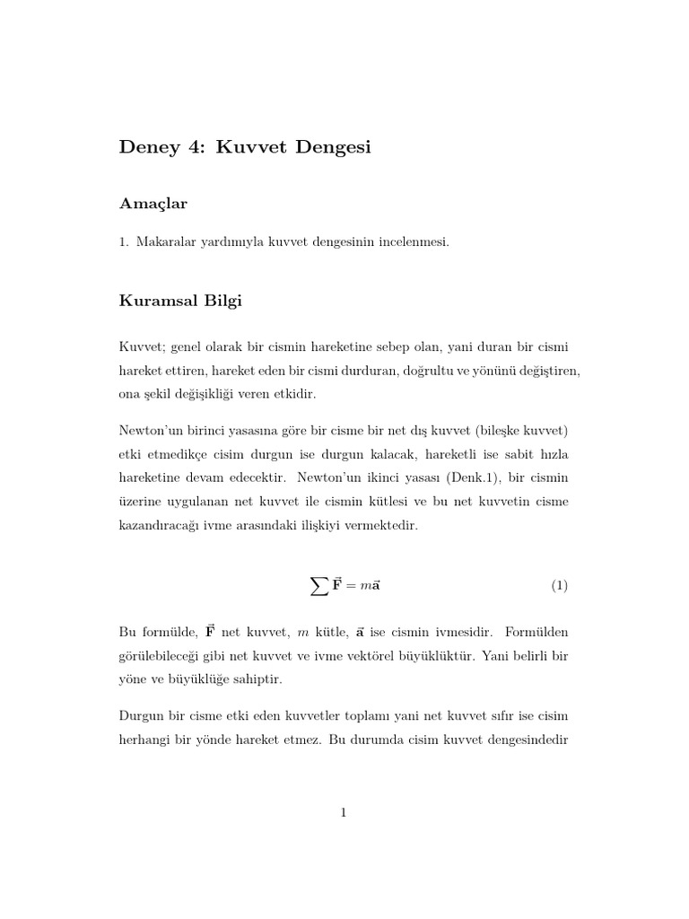 Deney 4 Kuvvet Dengesi 13092022 | PDF