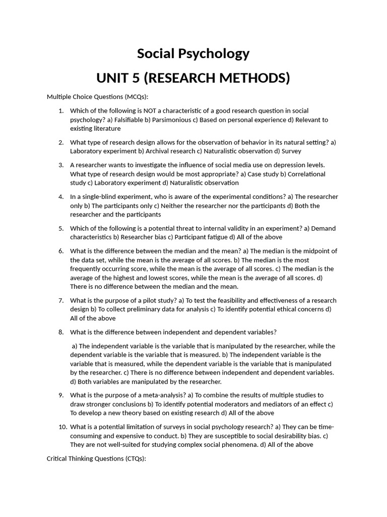 Social Psychology Unit 5 | PDF | Experiment | Social Psychology