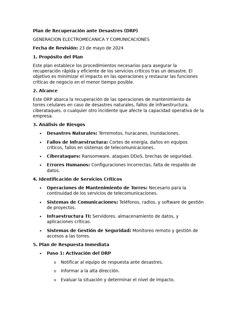 Plan de Recuperación Ante Desastres | PDF | La seguridad informática ...