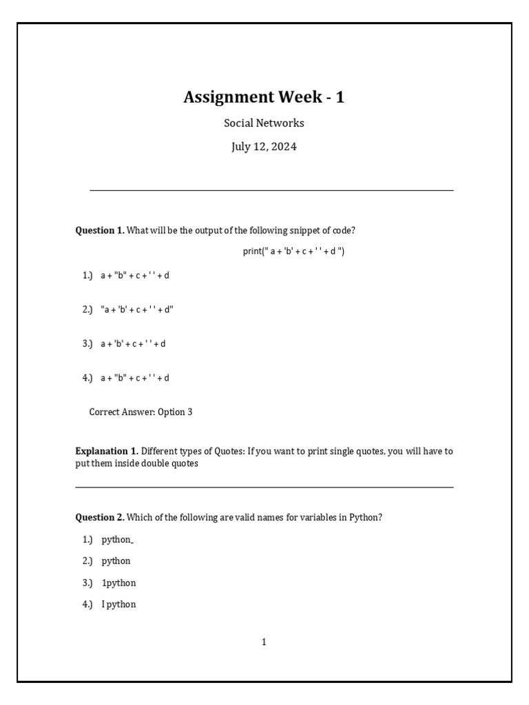 Assignment Week 1 Social Networks | PDF
